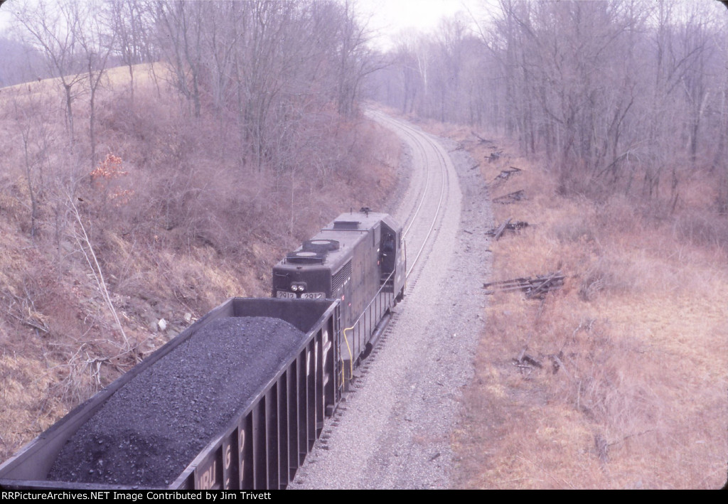 OHCR 2912 pulls under SR 93 at Crooksville, note fresh ballast from line rebuilding